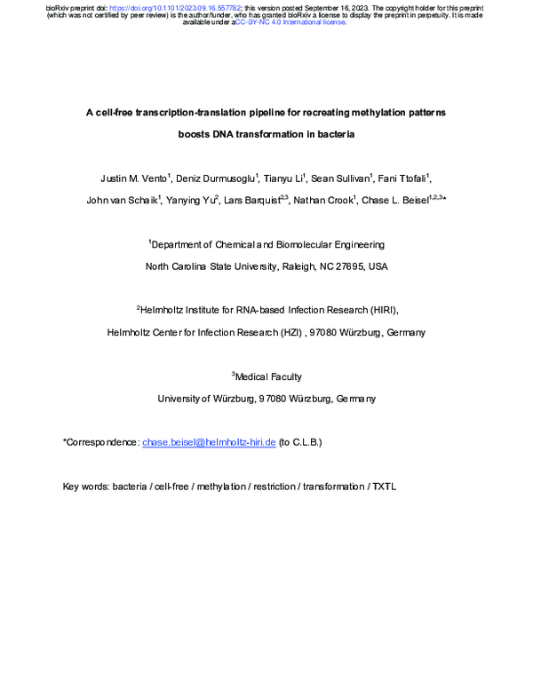(PDF) A cell-free transcription-translation pipeline for recreating ...