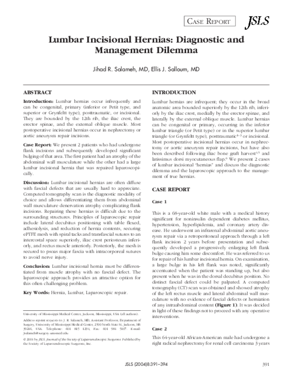 (PDF) Lumbar incisional hernias: diagnostic and management dilemma