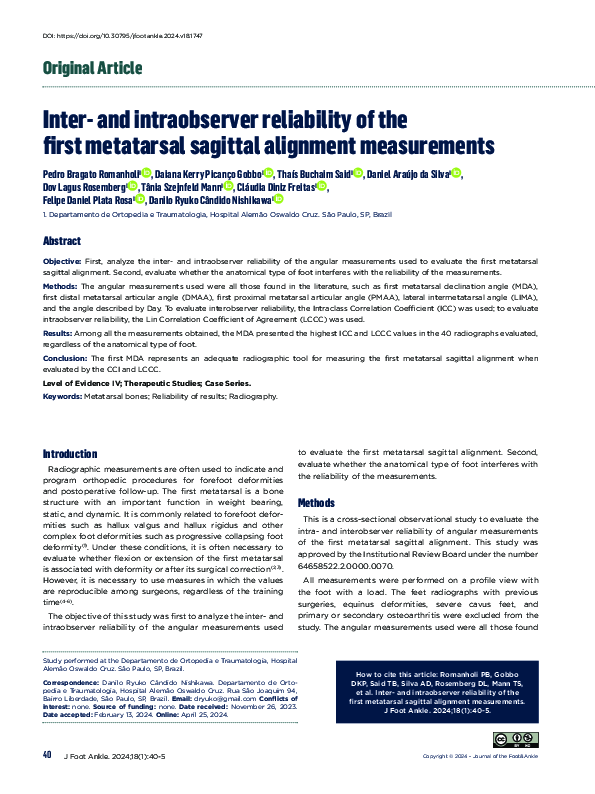 (PDF) Reliability of First Metatarsal Alignment Metrics