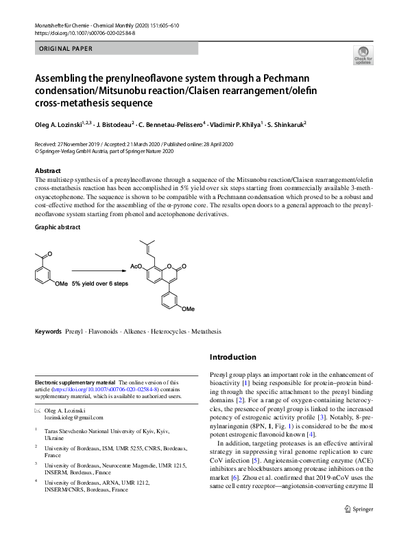 (PDF) Assembling the prenylneoflavone system through a Pechmann ...