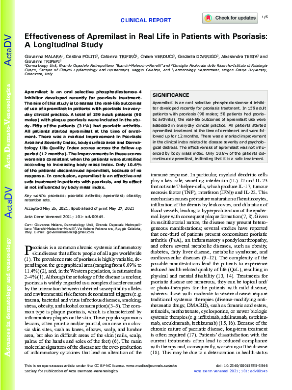 (PDF) Effectiveness of Apremilast in Real Life in Patients with ...