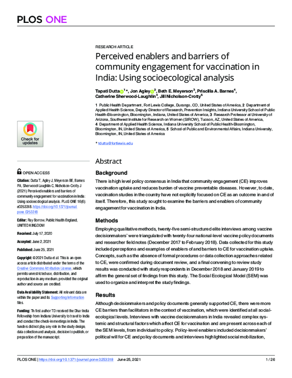 (PDF) Perceived enablers and barriers of community engagement for ... (PDF) Perceived enablers and barriers of community engagement for ...
