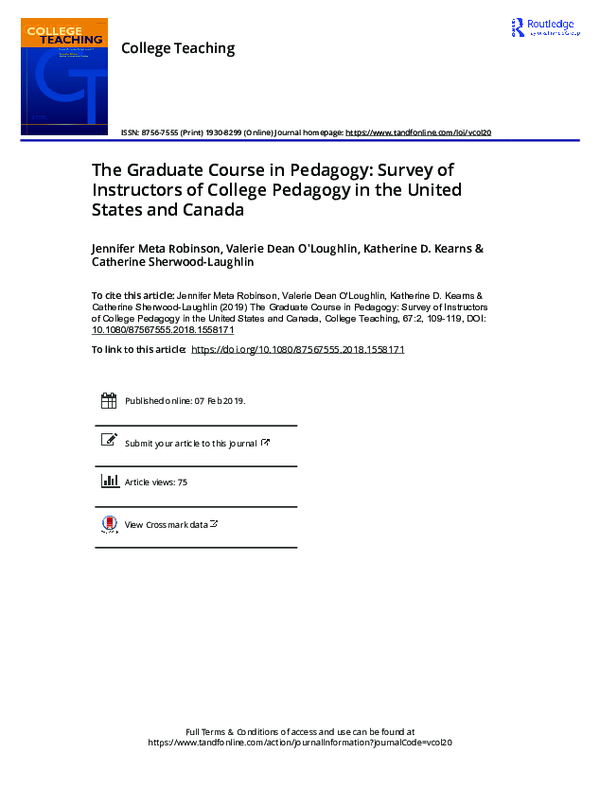 (PDF) The Graduate Course in Pedagogy: Survey of Instructors of College ...