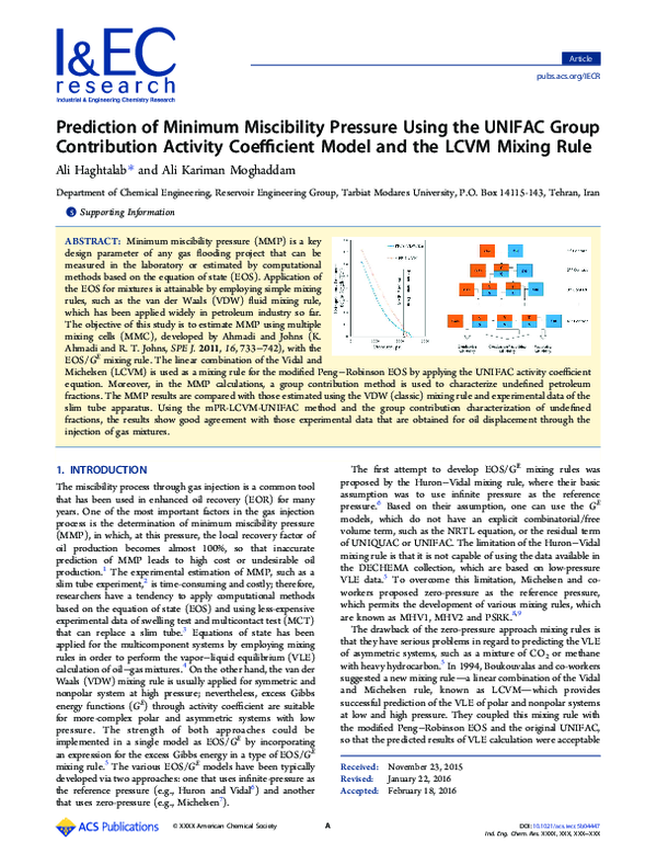 (PDF) MMP Prediction via UNIFAC and LCVM Mixing Rule
