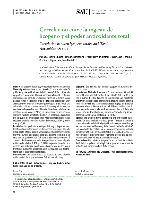(PDF) Correlación entre la ingesta de licopeno y el poder antioxidante total