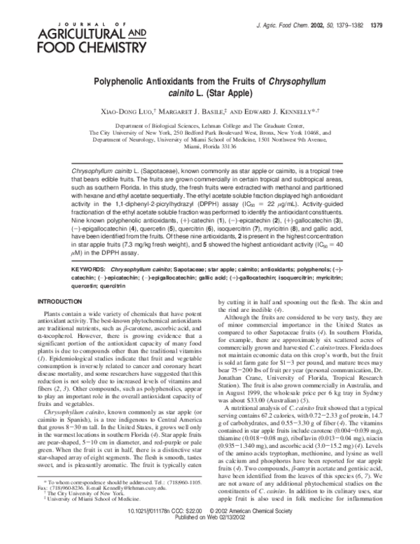 (PDF) Polyphenolic Antioxidants from the Fruits ofChrysophyllum cainitoL. (Star Apple)