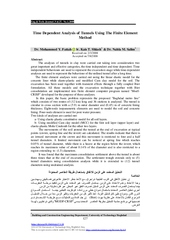 Pdf Time Dependent Analysis Of Tunnels Using The Finite Element Method 3738