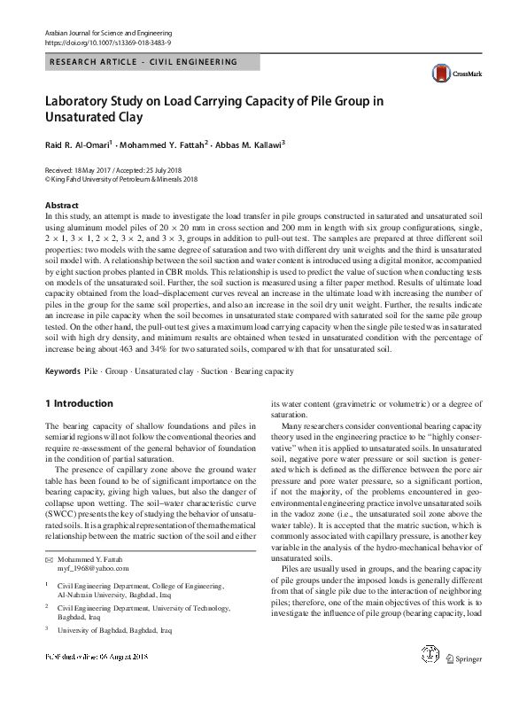 (PDF) Laboratory Study on Load Carrying Capacity of Pile Group in Unsaturated Clay