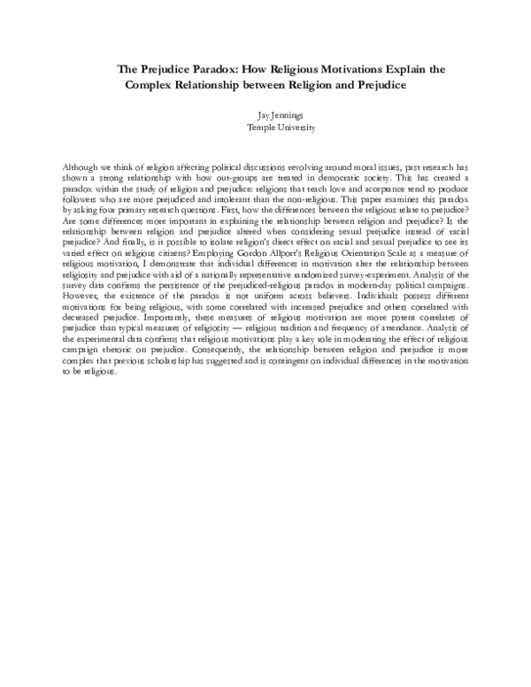 (PDF) The Prejudice Paradox: How Religious Motivations Explain the ...