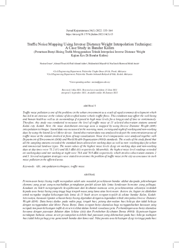 (PDF) Traffic Noise Mapping Using Inverse Distance Weight Interpolation Technique: A Case Study ...