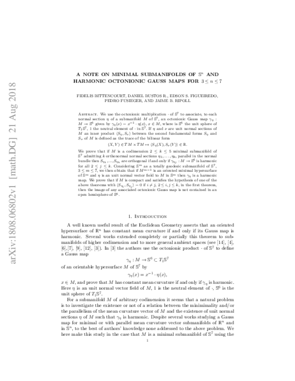 (PDF) Minimal isoparametric submanifolds ofS7and octonionic eigenmaps