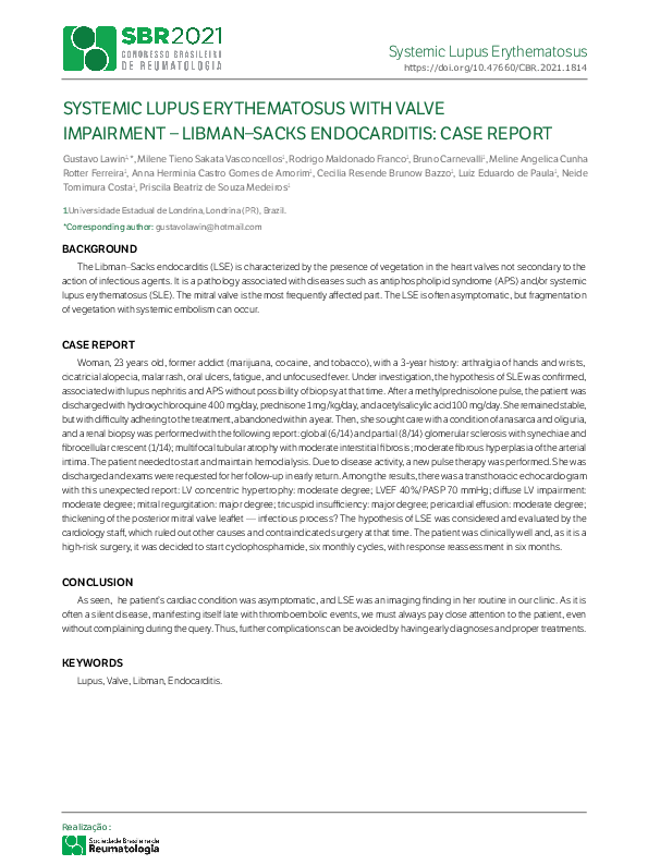(PDF) Systemic Lupus Erythematosus with Valve Impairment - Libman-Sacks ...
