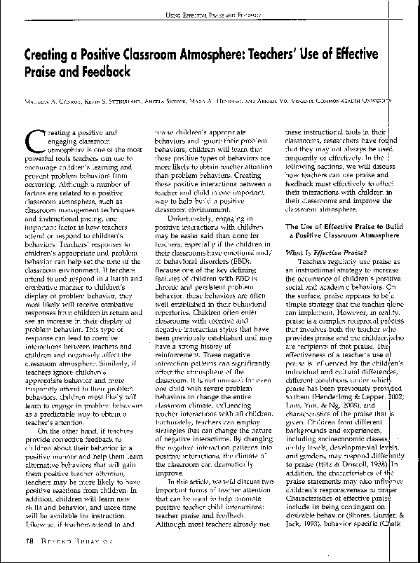 (PDF) Creating a Positive Classroom Atmosphere: Teachers