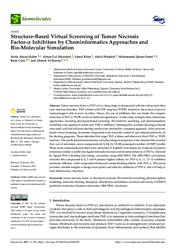 (PDF) Structure-Based Virtual Screening of Tumor Necrosis Factor-α Inhibitors by Cheminformatics ...