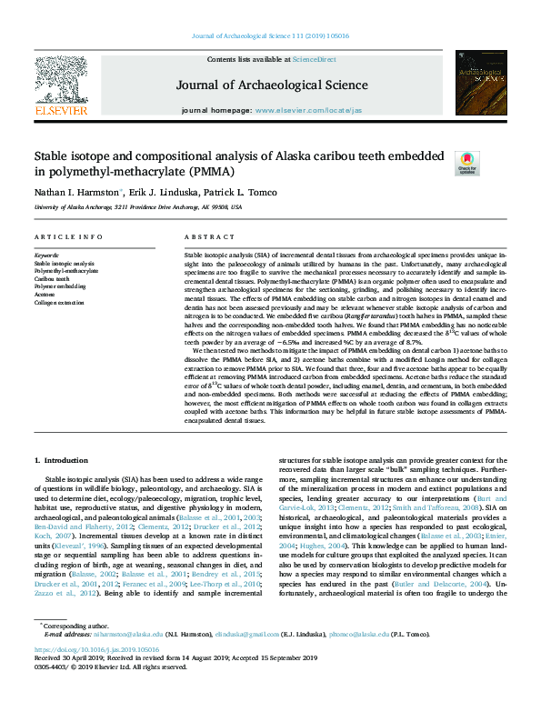 (PDF) Stable isotope and compositional analysis of Alaska caribou teeth ...