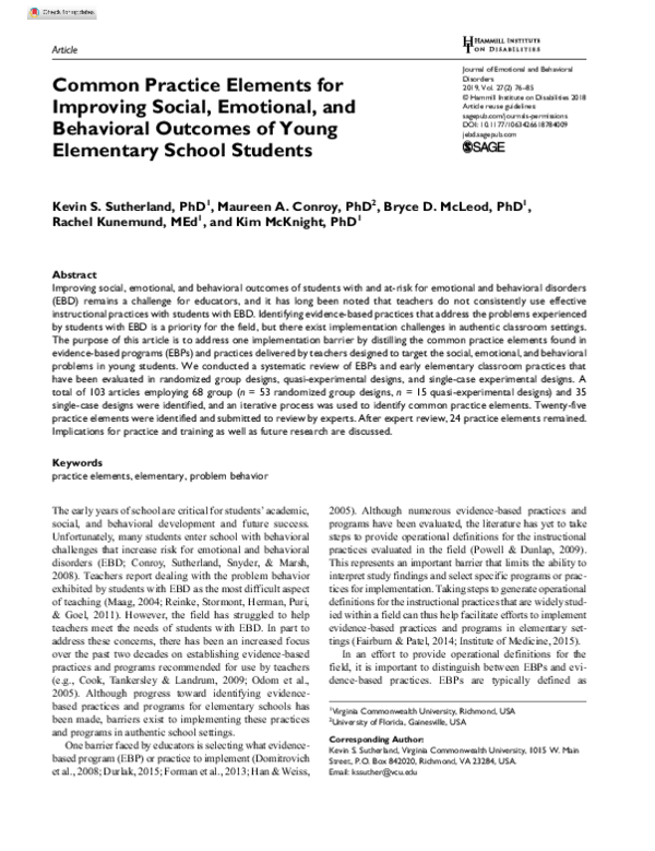 (PDF) Common Practice Elements for Improving Social, Emotional, and ...