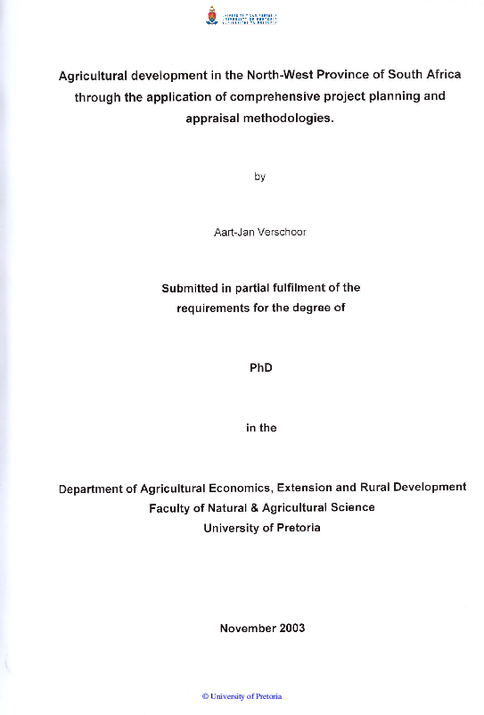 (PDF) Agricultural Development in the North-West Province of South Africa Through Application of ...