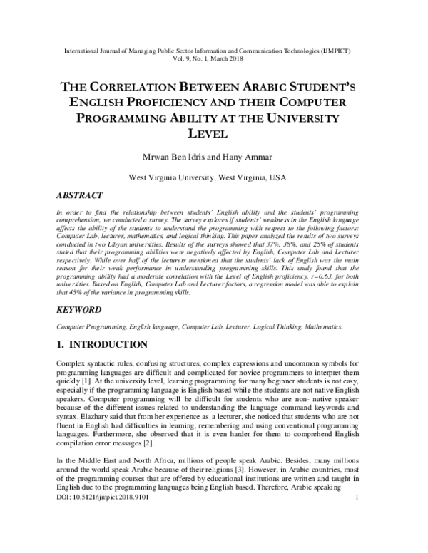 (PDF) The Correlation Between Arabic Student’s English Proficiency and ...