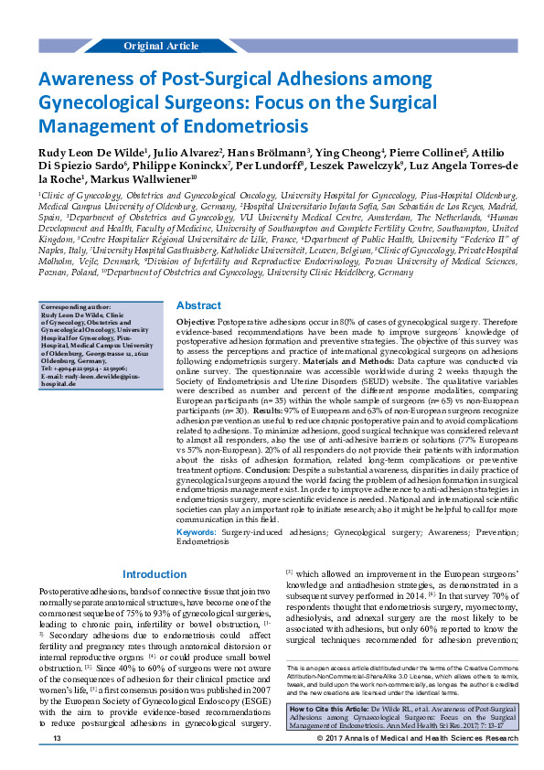 (PDF) Post-Surgical Adhesions Awareness Among Gynecological Surgeons