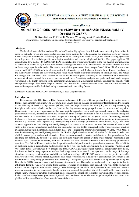 (PDF) Modelling Groundwater Flow of the Besease Inland Valley Bottom in ...