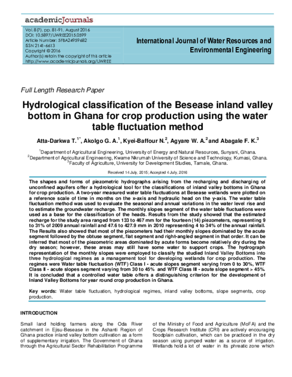 (PDF) Hydrological classification of the Besease inland valley bottom ...