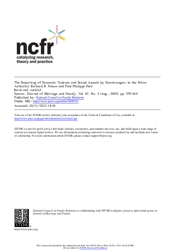 (PDF) The Reporting of Domestic Violence and Sexual Assault by ...