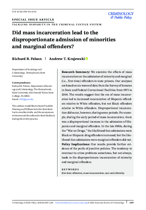 (PDF) Did mass incarceration lead to the disproportionate admission of ...