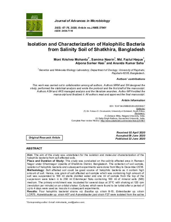 (PDF) Isolation and Characterization of Halophilic Bacteria from ...