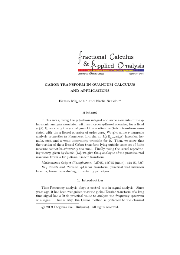 (PDF) Gabor transform in quantum calculus and applications