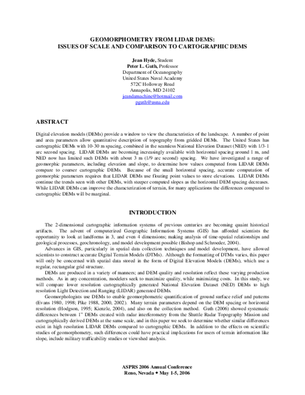 (PDF) Geomorphometry from Lidar Dems: Issues of Scale and Comparison to ...