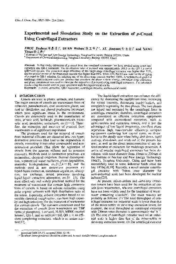 (PDF) Experimental and Simulation Study on the Extraction of p-Cresol ...