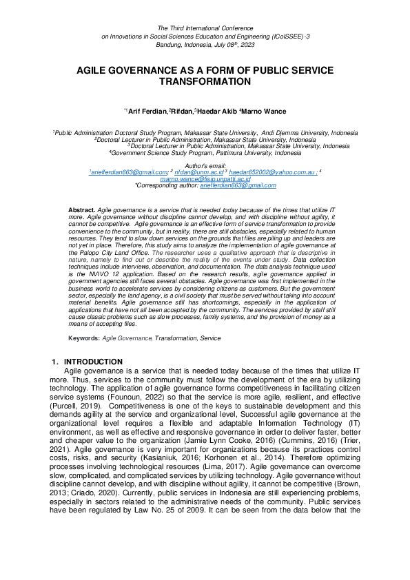 (PDF) AGILE GOVERNANCE AS A FORM OF PUBLIC SERVICE TRANSFORMATION