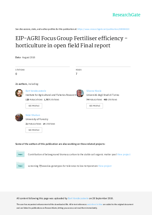 (PDF) EIP-AGRI Focus Group. Fertiliser efficiency – horticulture in open field
