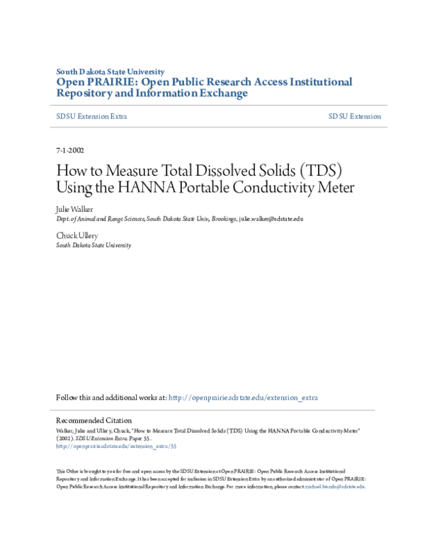 (PDF) How to Measure Total Dissolved Solids (TDS) Using the HANNA ...