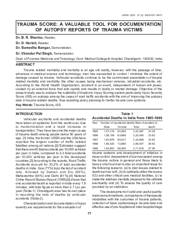 (PDF) Trauma Score: A Valuable Tool for Documentation of Autopsy ...