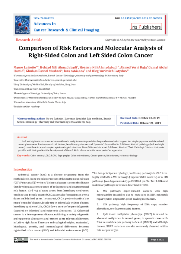 (PDF) Comparison of Risk Factors and Molecular Analysis of Right-Sided ...