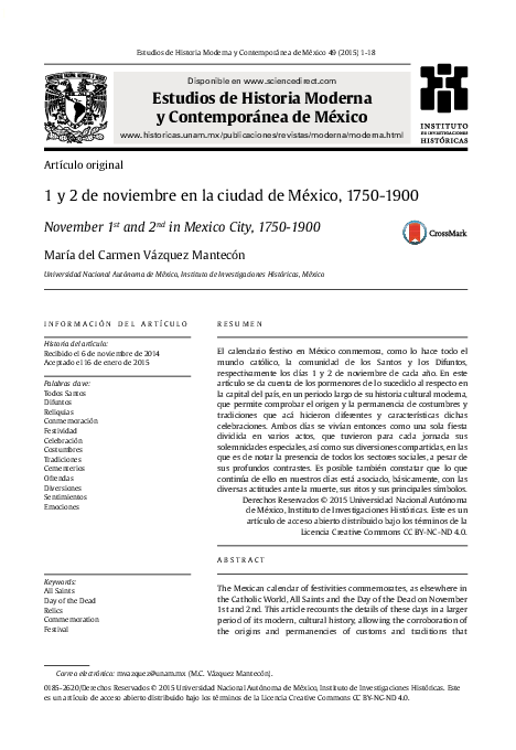 (PDF) 1 y 2 de noviembre en la ciudad de México, 1750-1900