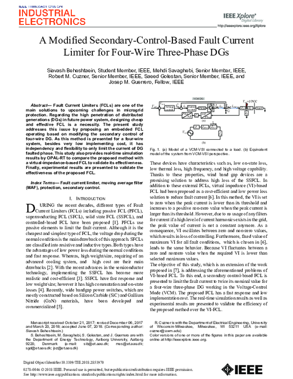 (PDF) Modified Secondary-Control-Based Fault Current Limiter for Inverters