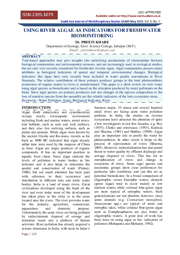(PDF) ALGAE AS INDICATORS