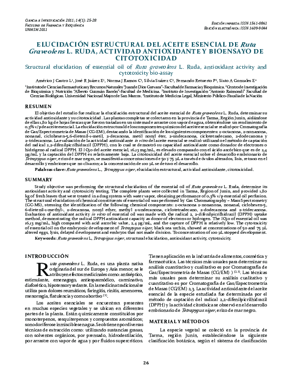 (PDF) ELUCIDACIÓN ESTRUCTURAL DEL ACEITE ESENCIAL DE Ruta Graveolens L ...