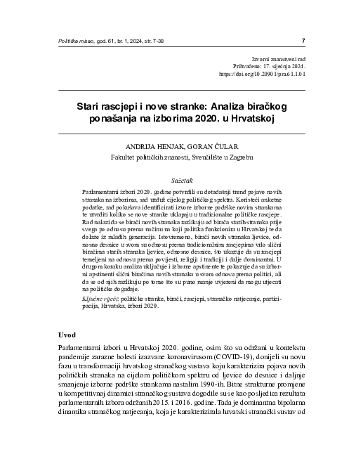 (PDF) Old Cleavages and New Parties | Goran Čular - Academia.edu