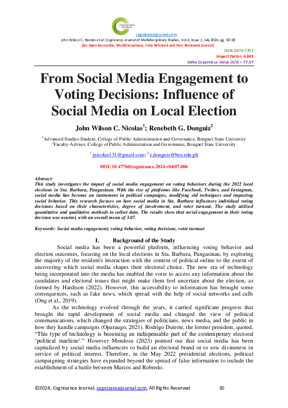 (PDF) From Social Media Engagement to Voting Decisions: Influence of ...