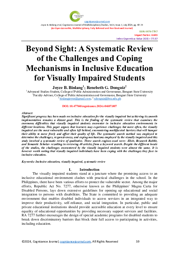 (PDF) Beyond Sight: A Systematic Review of the Challenges and Coping Mechanisms in Inclusive ...