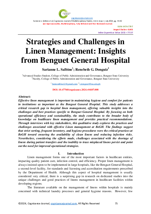 (PDF) Strategies and Challenges in Linen Management: Insights from ...