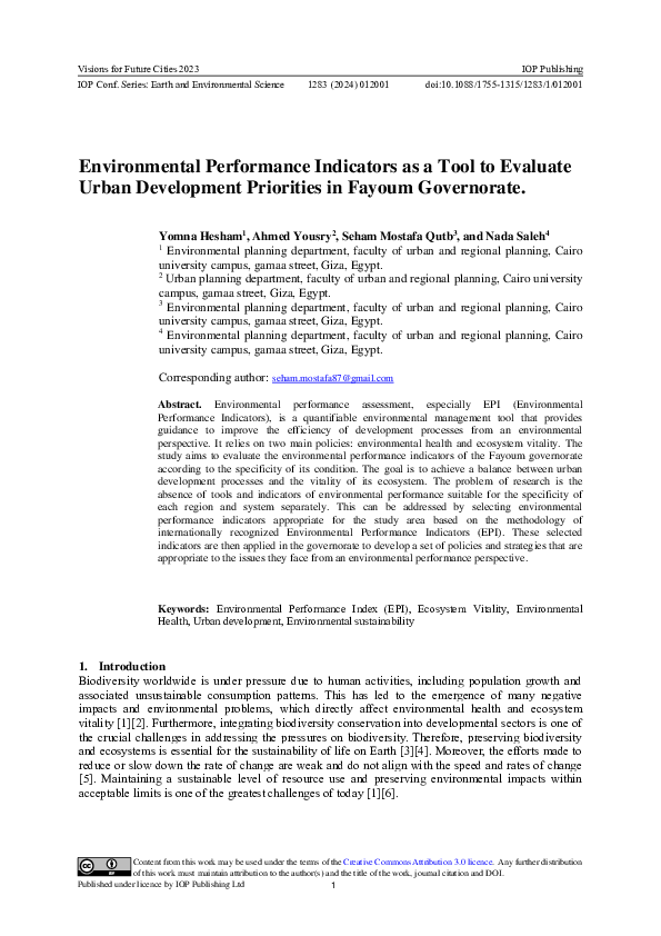 (PDF) Environmental Performance Indicators as a Tool to Evaluate Urban Development Priorities in ...