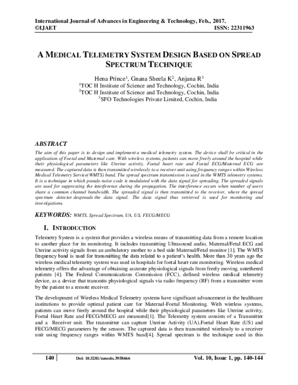 (PDF) A Medical Telemetry System Design Based on Spread Spectrum Technique