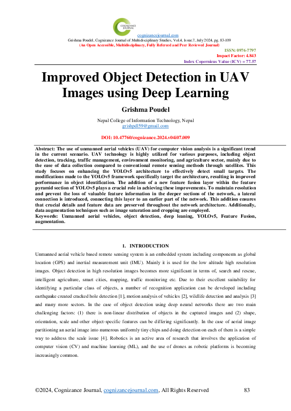 Improved Object Detection in UAV Images using Deep Learning