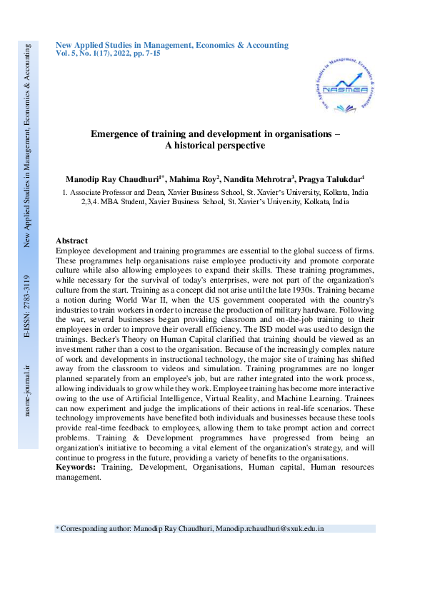 (PDF) Emergence of training and development in organisations – A ...