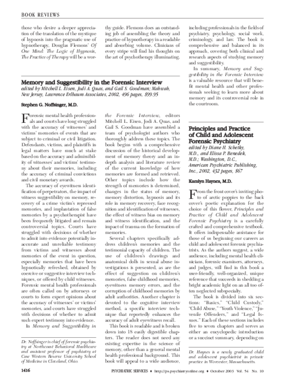 (PDF) Memory and Suggestibility in the Forensic Interview