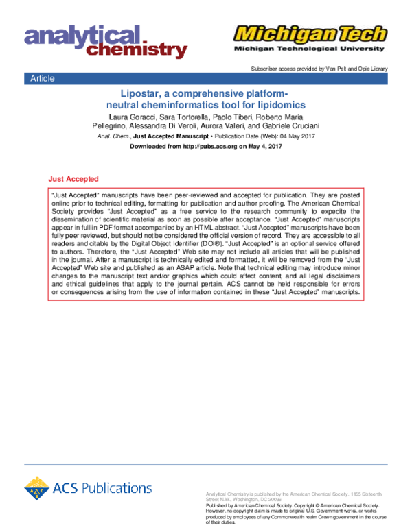 (PDF) Lipostar, a Comprehensive Platform-Neutral Cheminformatics Tool for Lipidomics
